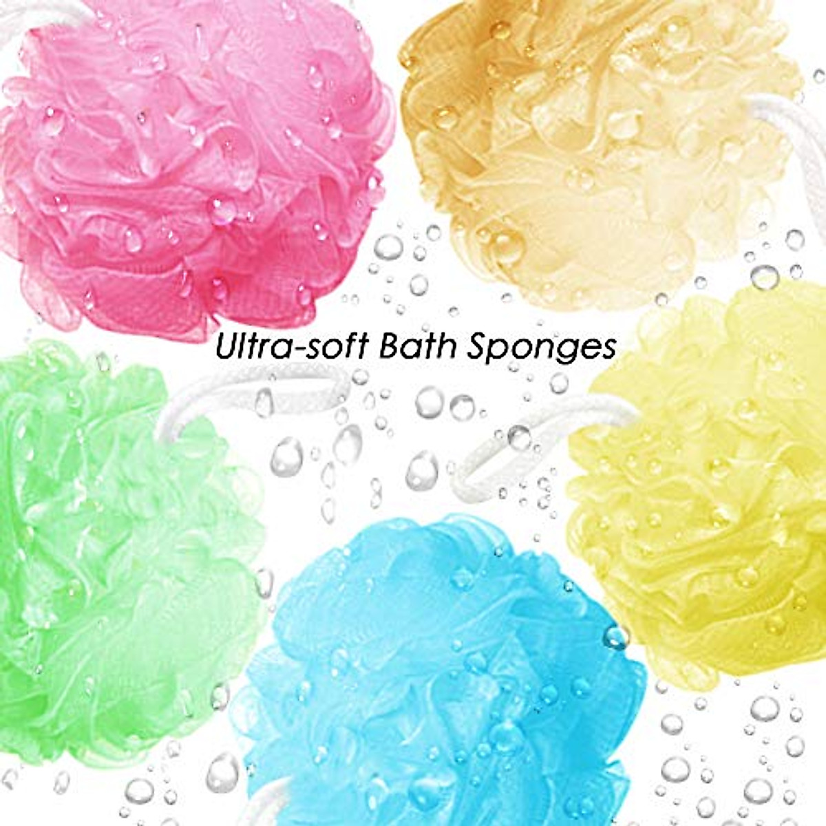 Cosywell Bath Sponges Bath Loofahs Mesh Pouf Shower Wash Ball Large 5 Packs 60g Each Soft Eco-Friendly for Men& Women Cleanse, Smooths Skin, Exfoliating