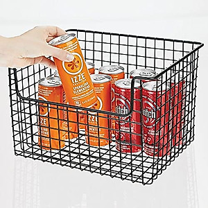 mDesign Metal Wire Food Storage Basket Organizer with Front Dip Opening for Organizing Kitchen Cabinets, Pantry Shelf, Bathroom, Laundry Room, Closets, Garage, Concerto Collection, Black