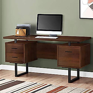 Monarch Specialties Home Office Writing Table 60 Inch Long Compact Computer Desk, Dark Wood Finish with Black Metal Frame
