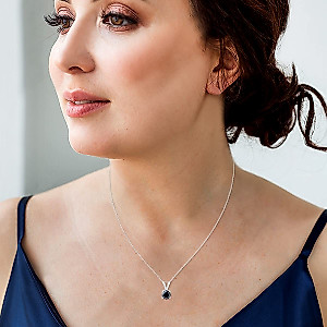 SZUL 1 1/2 Carat TW Round Black Diamond Solitaire Pendant in 14K White Gold