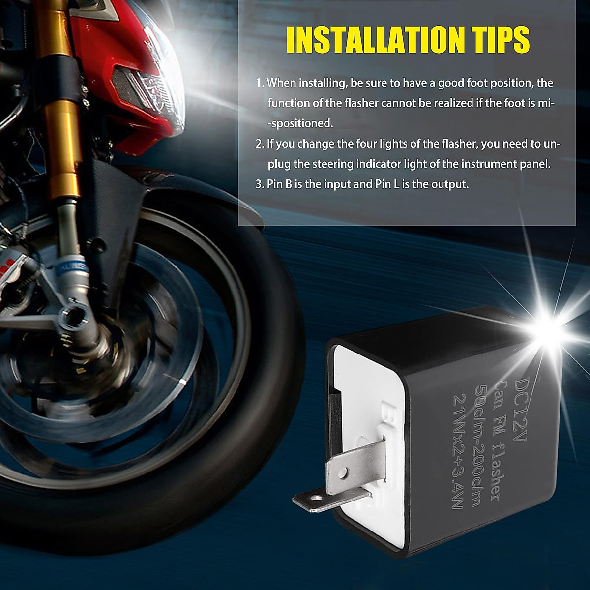 Dewkou 4 Pack Flasher Relays, 12 V LED Turn Signal Hyper Flash Relay, 2 Pin Speed Adjustable Electronic Flasher Relay, for Motorcycle, Car (Black)