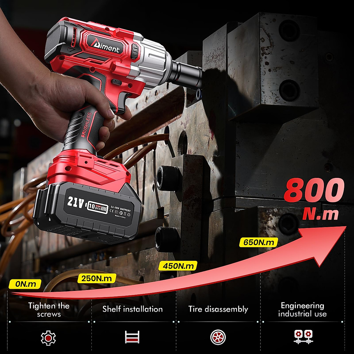 Aiment 590 Ft-lbs/800Nm Cordless Impact Wrench 1/2 inch, 3000RPM Brushless Impact Gun w/ 2 * 4.0Ah Li-ion Battery, Fast Charger, 6 Sockets, Electric Impact Wrench for Car Home Truck Tractor AM800
