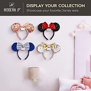 Modern JP Adhesive Hooks for Disney Ears (16-Pack) - Minimalist Disney Ear Holder, No Drilling Headband Holder Design, Strong Hold Headband Organizer - USA Patented, Clear