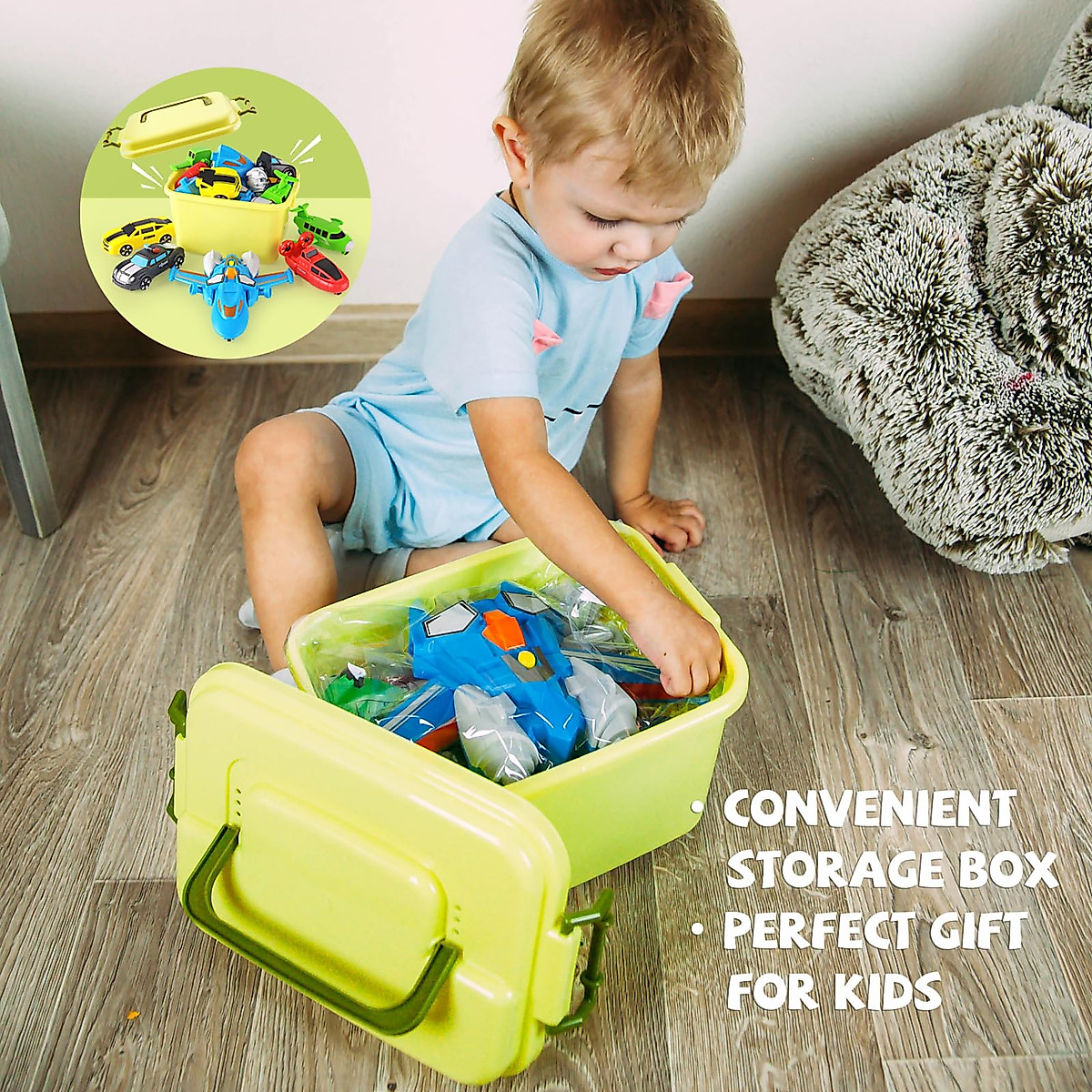 QUERCITRON 5-in-1 Magnetic Vehicles Playset Toy, Transform to Robot, Mix & Match Assembling Building Action Figures Kit with Storage Box, Holiday Birthday Present for Kids, Boys & Girls 3 4 5 6 7 Year