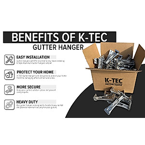 Hidden Gutter Hangers 5 Inch with a Pre-Inserted Rust Resistant Screw - Heavy Duty Rain Gutter Brackets Fastener with Clip for 5" K-Style Aluminum Gutters - Easily Repair Sagging Gutters - 50 Pack