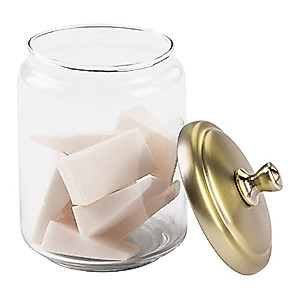 mDesign Small Modern Apothecary Storage Organizer Canister Jars - Glass Containers for Bathroom, Organization Holder for Vanity, Counter, Makeup Table, Hyde Collection, 3 Pack, Clear/Soft Brass