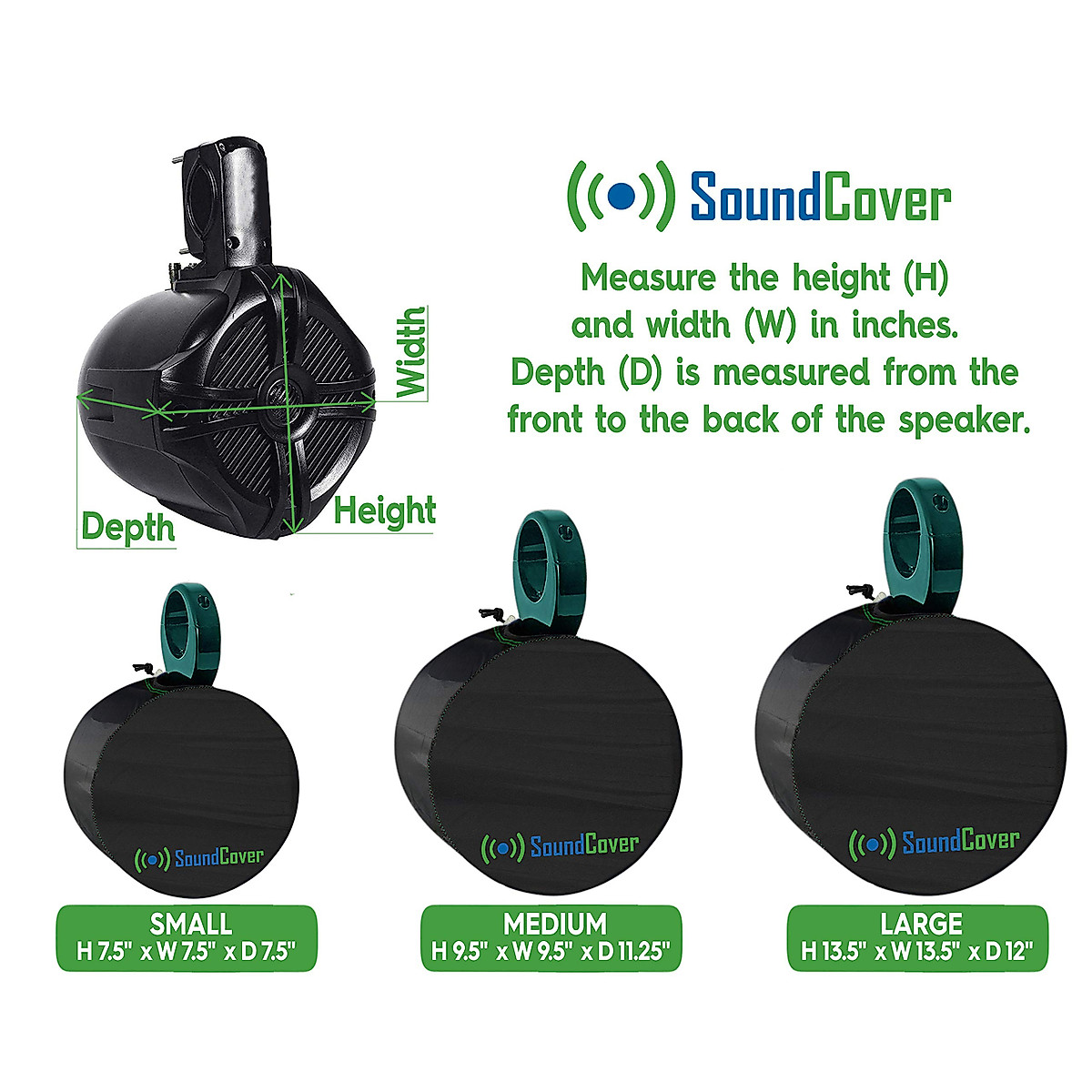 Two Small Black Marine Wakeboard Tower Pod Speaker Covers for Small Boat Speakers - Cover Dimensions H 7.5" x W 7.5" x D 7.5" - Fits Boss, Rockville, Kicker, Pyle & NOAM NUTV5