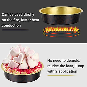 Beasea 100 Pack 4” Mini Pans with Lids, 8oz Disposable Aluminum Baking Foil Tins Round Small Dark Red Spot Container for Individual Cupcake Dessert Muffin Ramekin Cheesecake Quiche Oven Dishes