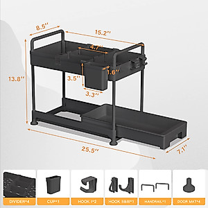 DDmispo Under Kitchen Sink Organizers and Storage, 2 Tier Bathroom Cabinet Undersink Organizer Storage Pull Out Shelf Drawer, Under-Sink Organizers Sliding Rack for Narrow Space