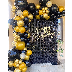 Black Shimmer Wall Backdrop - 24 pcs Decorations Panel | Wedding, Birthday, Anniversary, Engagement & Bridal Shower Party Decor | Glitter Bling Sequins Photo Backdrops Sheets (Black)