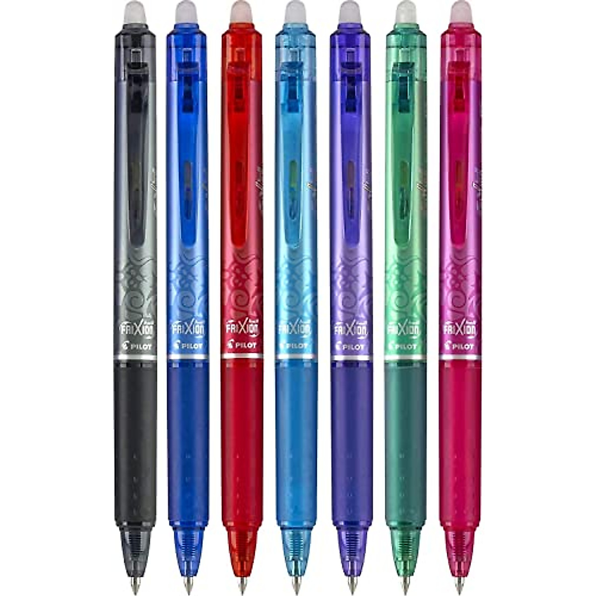 Pilot, FriXion Clicker Erasable Gel Pens, Extra Fine Point 0.5 mm, Pack of 7, Assorted Colors