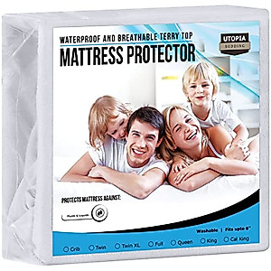 Utopia Bedding Premium Waterproof Terry Mattress Protector Crib 200 GSM, Mattress Cover, Breathable, Fitted Style with Stretchable Pockets (White)