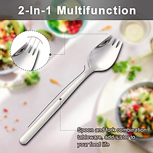 PDCTACST Metal Sporks Set of 6, 18/10 Stainless Steel Salad Spork Utensils, 7.9 Inches Long Handle Dessert Spoons, Ice Cream Spoons Salad Forks Flatware Set, for Fruit Appetizer Dessert Household Use