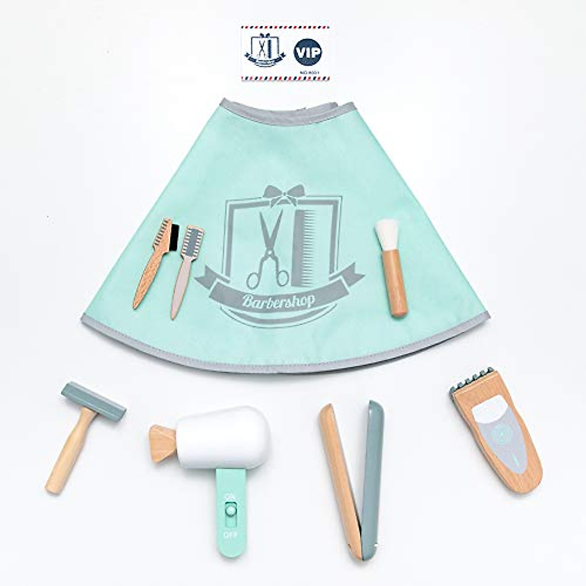 Kids Hair Salon Playset, Wooden Makeup Toy Set, Hair Styling Toys for Girls, Kids Shaving Kit for Boys, Kids Barber Playset, Gifts for 3 4 5 Year Old Girls Boys (18 PCS)