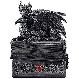 Mythical Guardian Dragon Trinket Box Statue with Hidden Book Storage Compartment for Decorative Gothic & Medieval Décor and Figurines As Jewelry Boxes or Fantasy Gifts for Office Study-Library