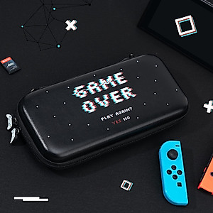 BelugaDesign Game Over Carrying Case | Retro Arcade Space Cool Kids Boys Travel Storage Wrist Shoulder Strap | Compatible with Nintendo Switch Standard Lite OLED (Black)