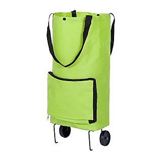 Hemoton Folding Shopping Cart with Wheels Oxford Cloth Portable Collapsible Grocery Cart Green