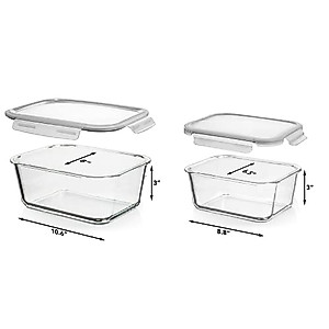 Large Glass Food Storage Containers 4 Pc (2700ML/ 91 Oz & 1520ML/ 51 Oz) Airtight Glass Storage Containers, Leak Proof BPA Free Food Storage Containers Glass (2 Lids 2 Containers) Oven to Freezer Safe