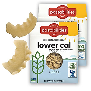 Pastabilities, Lower Calorie Pasta, Ruffles Pasta (8 oz, Pack of 2) Low Calorie Pasta, 100 Calories Per Serving, 12g Net Carbs, Low Carb Pasta
