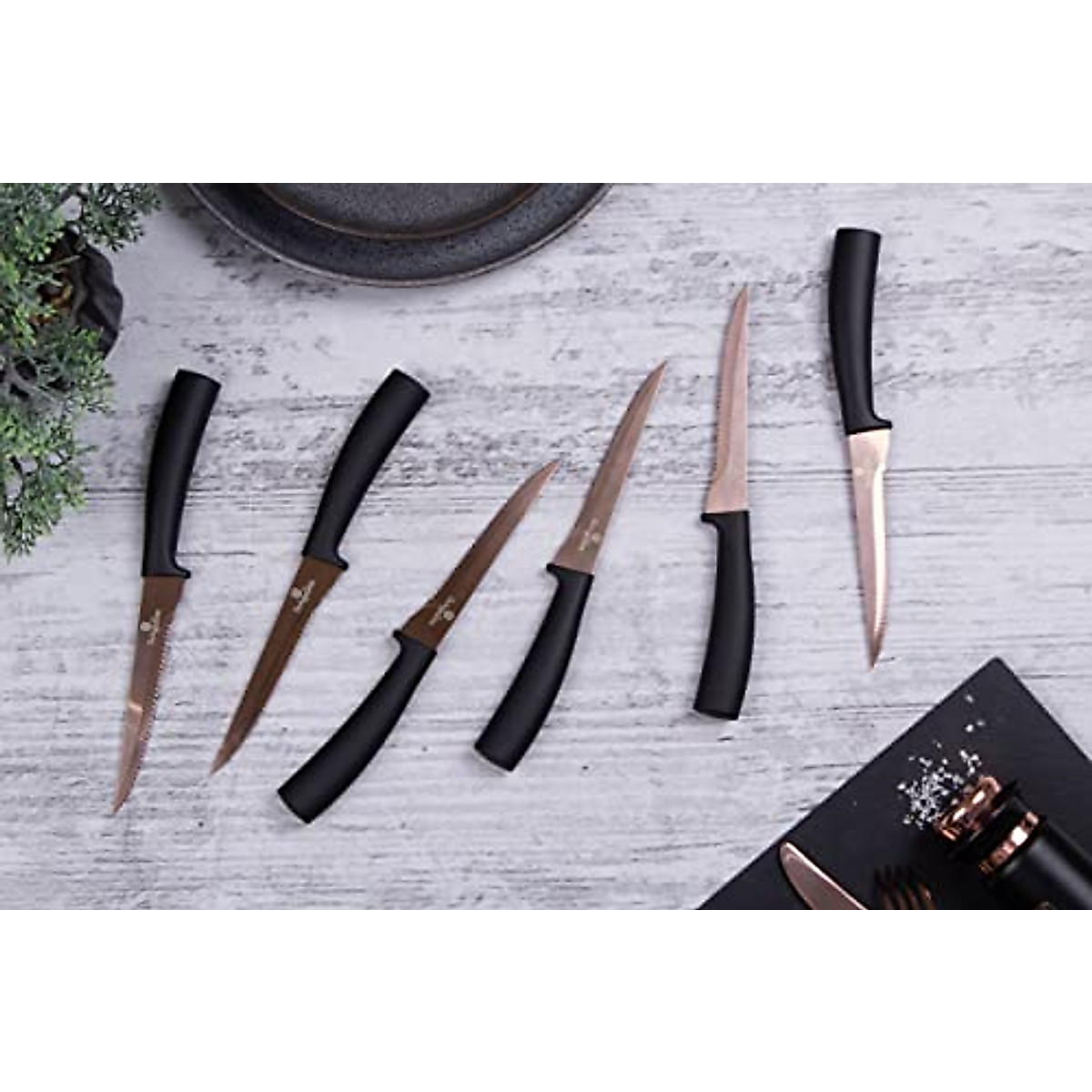 Berlinger Haus 11 Piece Knife Set, Eco Friendly Knives Set for Kitchen, Cooking Knives with Ergonomic Handles, Sharp Cutting Stainless Steel Chef Knife Set, Rose Gold