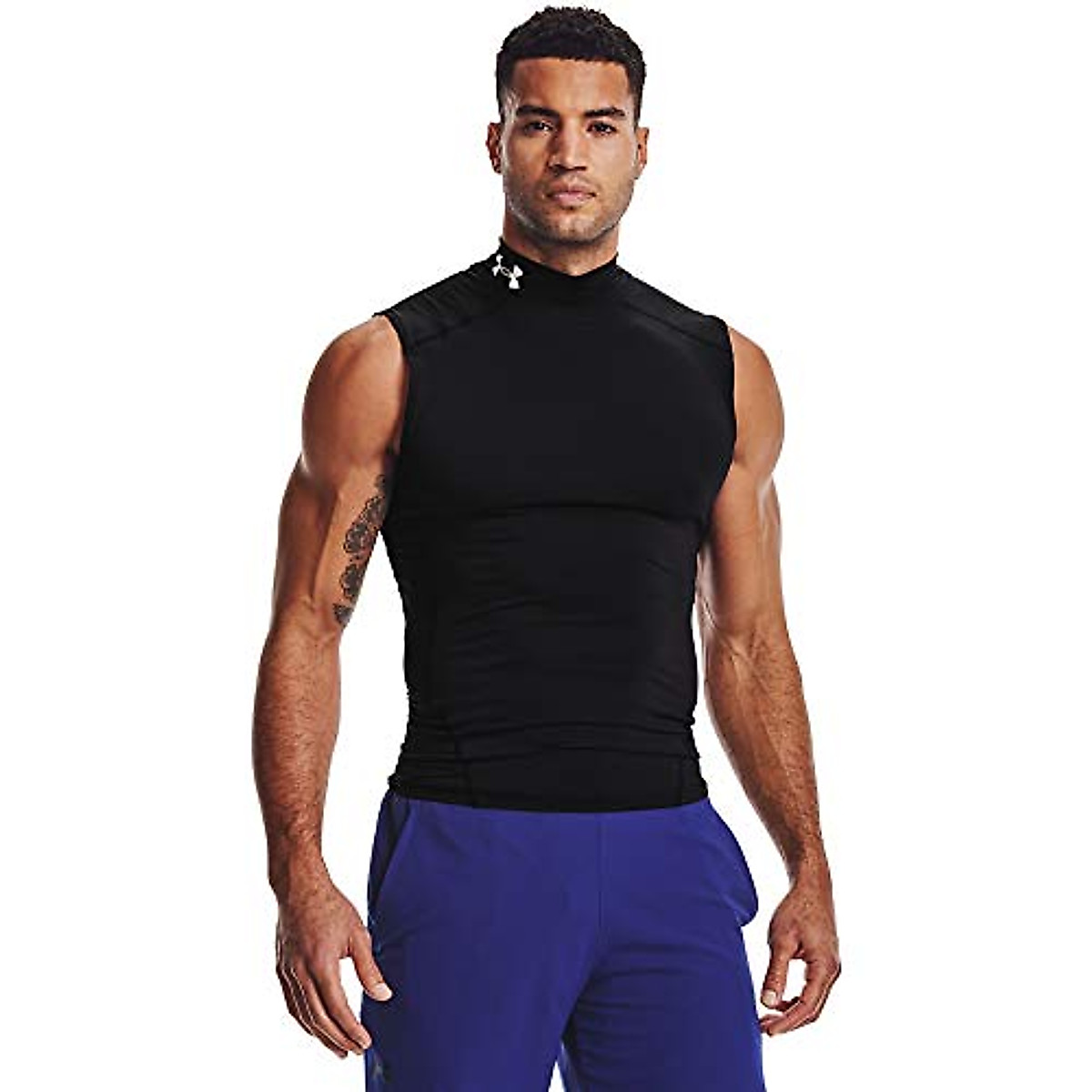Under Armour Men's HeatGear Armour Compression Mock Sleeveless , Black (001)/White , Large
