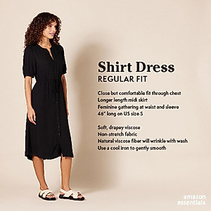 Amazon Essentials Women's Relaxed Fit Half-Sleeve Waisted Midi A-Line Dress, Navy, Large