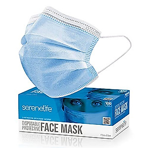SereneLife 1000pcs 3-Ply Disposable Face Masks - 3 Layer Protection Breathable Non-Woven Face Masks, Facial Mouth Cover, 3ply Filter Mask SL3PLY1000