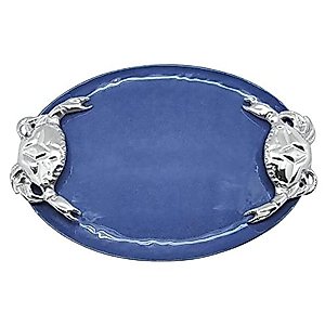 Mariposa Cobalt Crab Handle Serving Tray, One Size, Blue