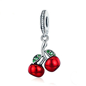 ABAOLA Cherry Dangle 925 Sterling Silver Fruit Charm Beads for Fashion Charms Bracelet & Necklace