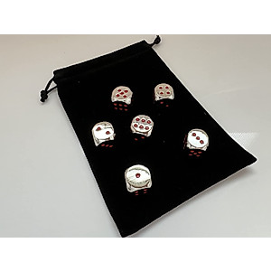 Set of 6 Dice World Solid Zinc Alloy Metal Dice (16mm) with Synthetic Leather Dice World Cup (Red Pips)