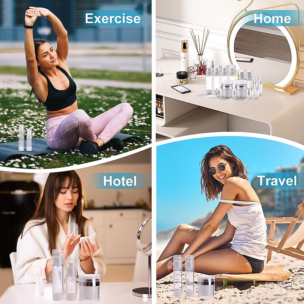 7 Pack Bubimon Airless Pump Jars, 1.7oz/50ml Cosmetic Containers, Leak Proof Refillable jar, Cream Jar, Vacuum Bottle for Cream Lotion, Toiletries, Shampoo, Body wash