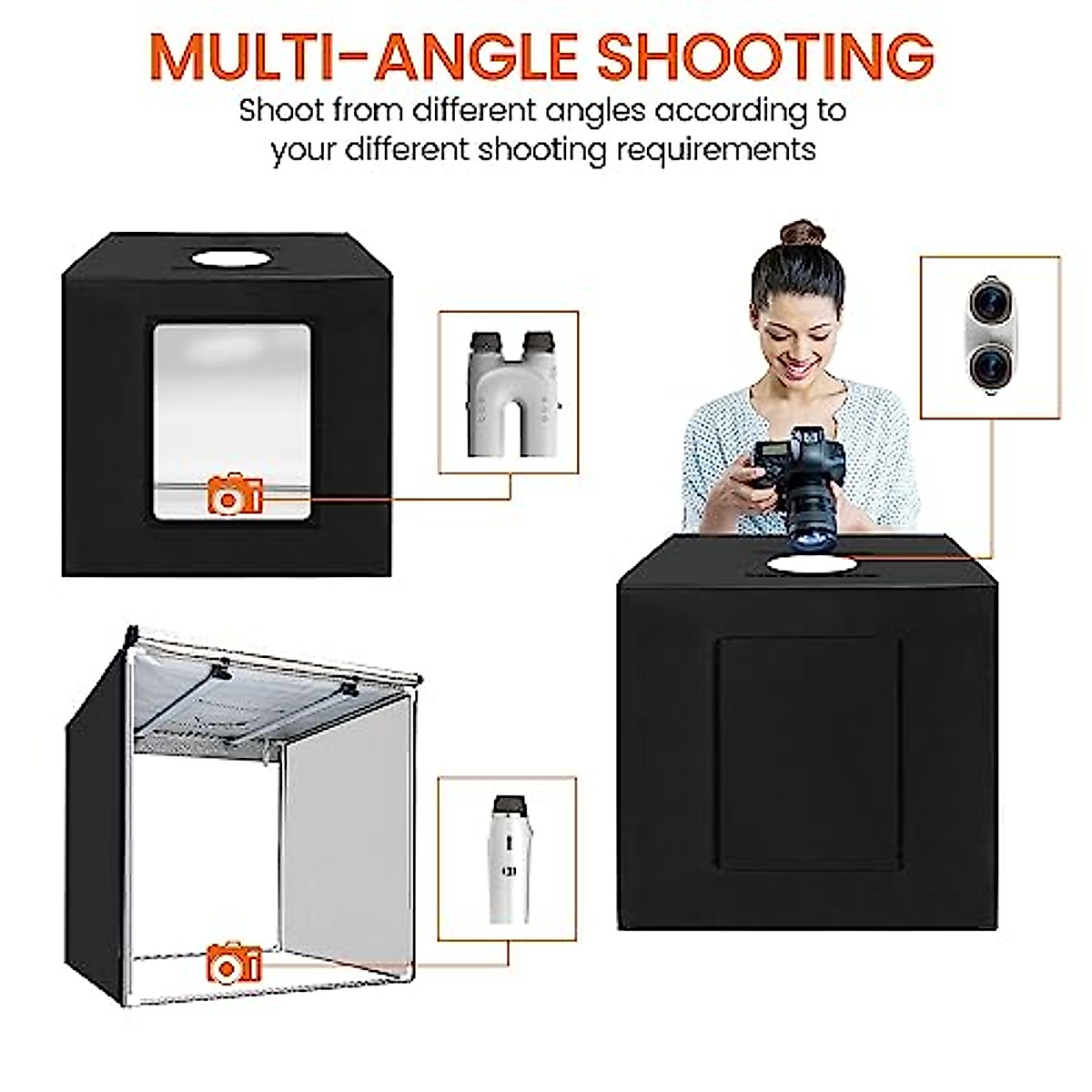 HitTopss Photo Studio Light Box for Photography, 24"x24"x24" Professional LightBox Shooting Tent Kit with 6 Color Backdrops for Jewelry and Product Photography