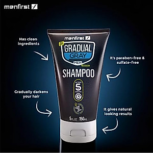 Menfirst Gradual Gray - Good Bye Gray Hair- 3-in-1 Shampoo, Beard Wash and Pomade for Dark Shades- 3 Pack Bundle