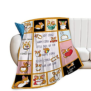 Corgi Blanket for Corgi Lovers Soft Warm Cute Corgi Dog Fleece Throw Blanket for Girls Boys Plush Fluffy Lightweight Cozy Cartoon Corgi Dog Flannel Gifts Blankets for Adults Kids 50"X40"