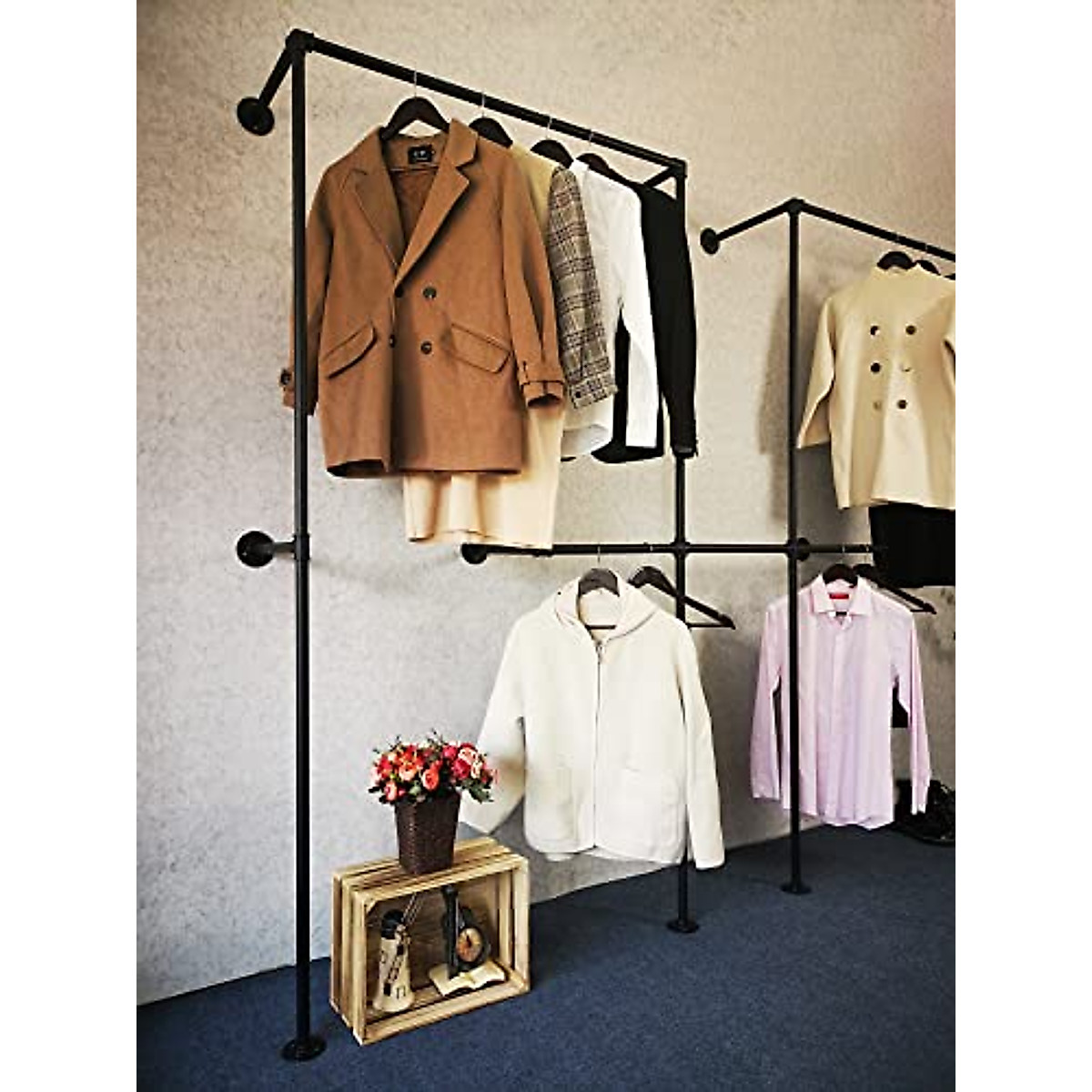 Anynice Industrial Pipe Clothing Rack,Industrial Clothing Rack, Clothing Rods for Hanging Clothes,Clothes Rack,Wall Mounted Garment Rack, Heavy Duty Coat Rack (98.4" W x 14.4" D x81.1 H, ANY-EF55)