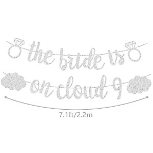 Bachelorette Party Banner, The Bride is On Cloud 9 Banner, Bride Sign Gifts Miss to Mrs. Engaged Party Favor Supplies, Gold Sliver Blue Engagement Bridal Shower(Sliver)