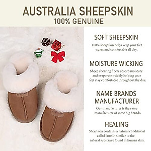 FUZZYFOAMS Genuine Australian Sheepskin Women Slippers Memory Foam Shearling Slipper Water Resistant Warm and Fluffy Indoor Outdoor House Shoes U822YMBT901.SY-Dark Chesnut-39