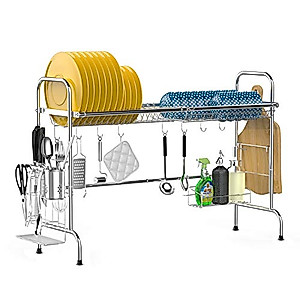 iSPECLE Over The Sink Dish Drying Rack Stainless Steel Dish Rack Above Sink Shelf Over Sink Drying Rack for Kitchen Counter, Silver