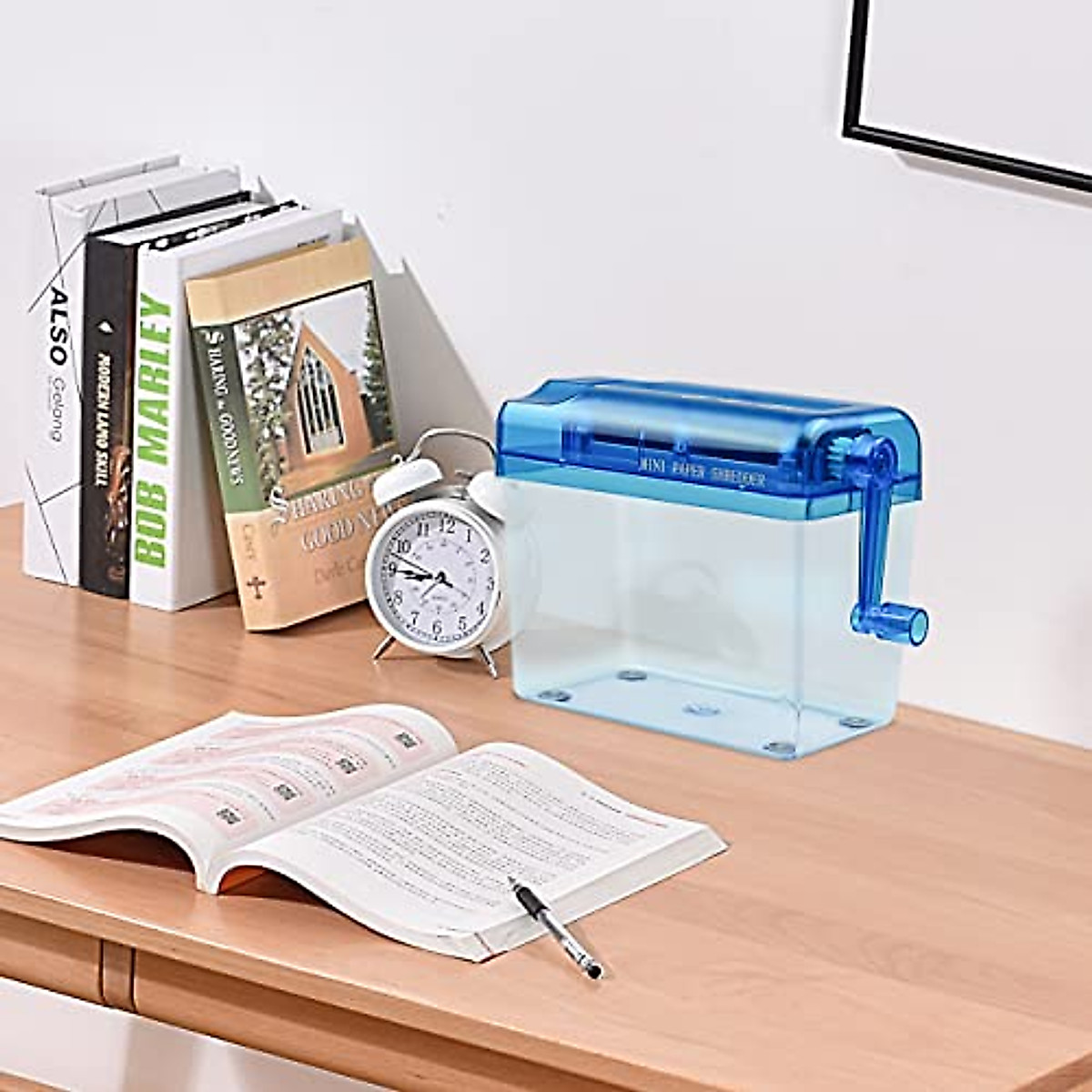 JIKIOU Mini Hand Shredder Portable Paper Shredder Manual Shredder Documents Paper Cutting Tool Home Office Desktop Stationery Blue