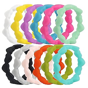 AZYOUNG Womens Thin Love Heart Chain Silicone Wedding Ring 12pcs Pack Red Yellow Green Stackable Rubber Bands - US Size 4-10 (7)