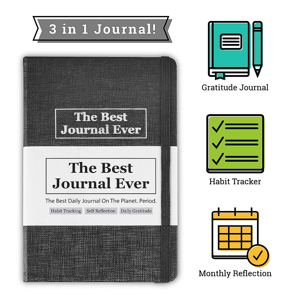 Daily Positivity Journal For Happiness, Wellness, Mindfulness & Self Care - Inspirational Journals To Write In, Writing Prompt Journal & Guided Journal Gifts For Men & Women - Hardcover Diary Notebook