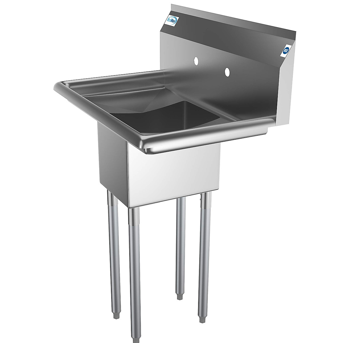 KoolMore - SA101410-10B3 1 Compartment Stainless Steel NSF Commercial Kitchen Prep & Utility Sink with 2 Drainboards - Bowl Size 10" x 14" x 10", Silver
