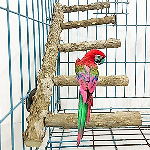 Allazone 3 PCS Nature Wood Bird Ladder Perch Nature Wood Stand Parrot Chew Toy Cage Hanging Pet Cage Bird Climbing Step Ladders for Small Animal