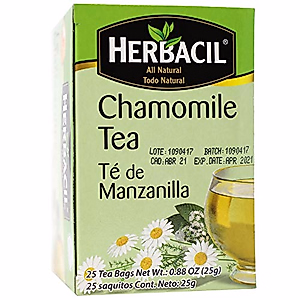 Herbacil Chamomile Tea, Made with Chamomile Flowers, Caffeine-Free, 3-pack of 25 bags per box (75 Tea Bags)