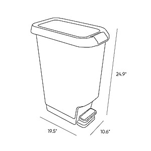 Curver Alto 11 Gallon Resin Trash Can Waste Bin with Soft-Close Lid and Foot Pedal for Hands Free Operation, Black/Silver