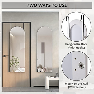 Kasibie Arched Full Length Mirror, 47"x14.5" Wall Mounted Mirror, Over The Door Hanging Mirror, Arched Mirror for Bedroom Living Room (White)