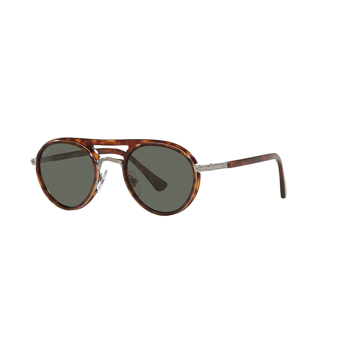 Persol PO2485S Round Sunglasses, Gunmetal/Havana/Green Polarized, 46 mm