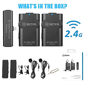 BOYA by-WM4 Pro Dual Wireless Lavalier Microphone for iPhone iPad iOS Devices YouTube Facebook Live Stream Broadcast Poadst Interview with 2 Transmitters & Lighnting Connector Receiver