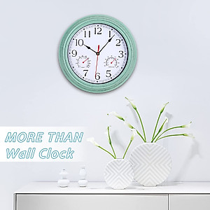 MUMTOP Indoor Outdoor Clock, 12 Inch Outdoor Waterproof Wall Clock with Thermometer and Hygrometer Combo for Patio Home Living Room Decor(Sage Green)