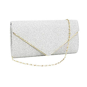 KALAIEN Envelope Clutch Purse Evening Bag for Women Glitter Evening Bag Handbags For Wedding (Silver)